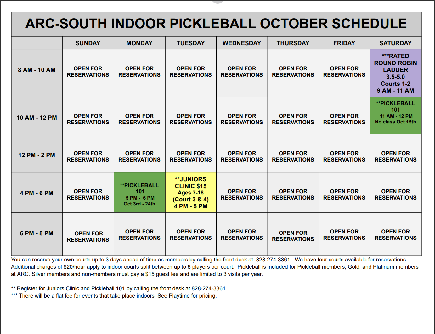 Asheville Racquet Club | Schedule | South Fitness Schedule