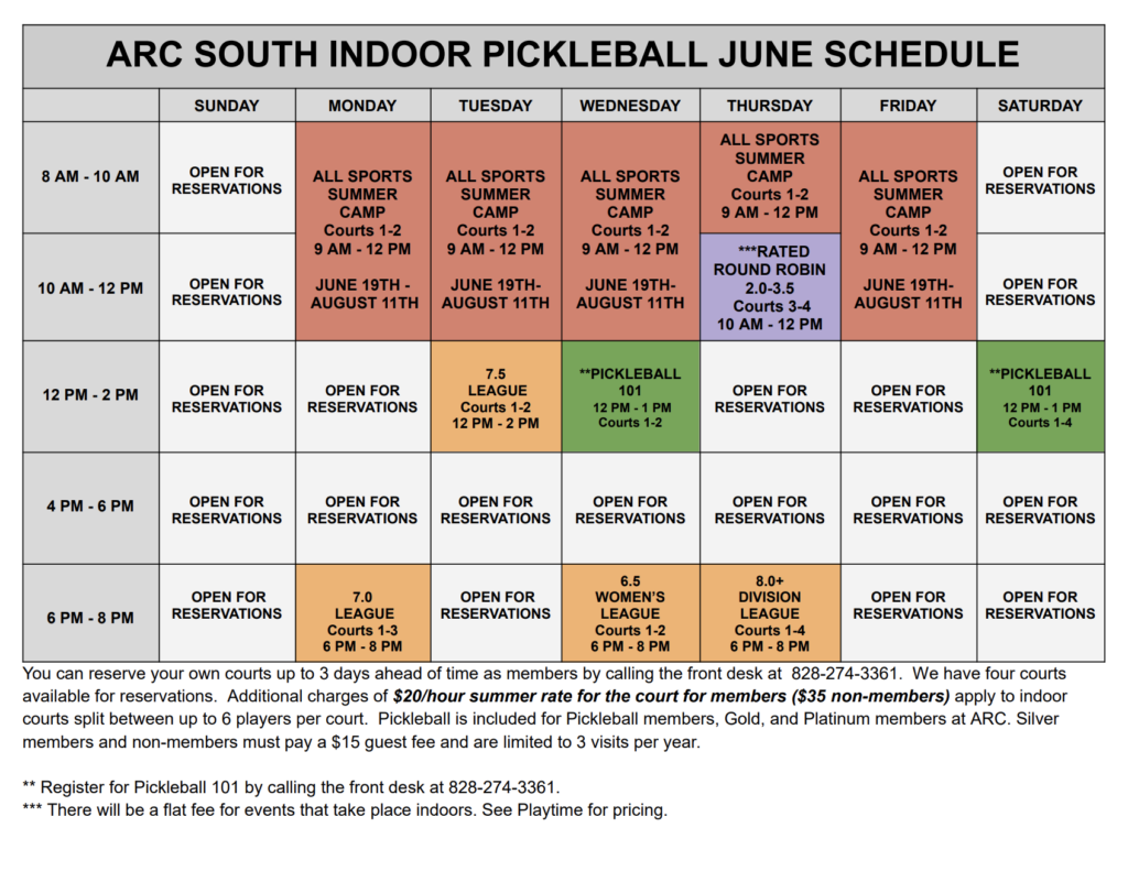 Asheville Racquet Club | Schedule | South Fitness Schedule