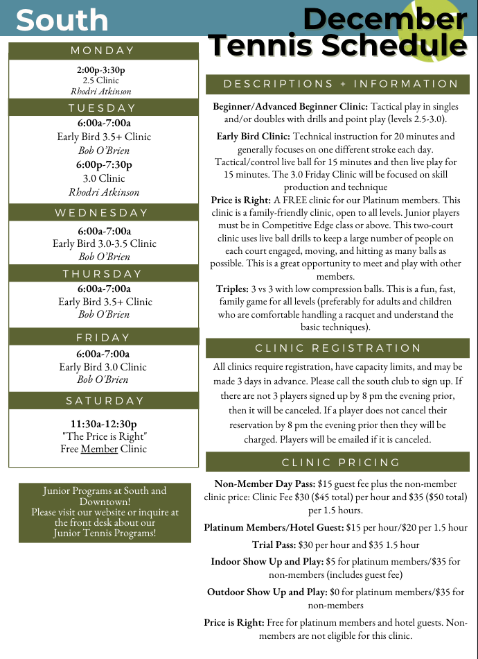 Schedules – Asheville Racquet Club