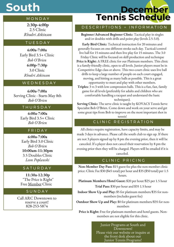 Schedules – Asheville Racquet Club